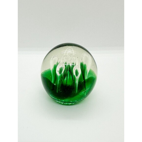 Unmarked | Art | Art Glass Paperweight Green Controlled Bubble Sphere ...